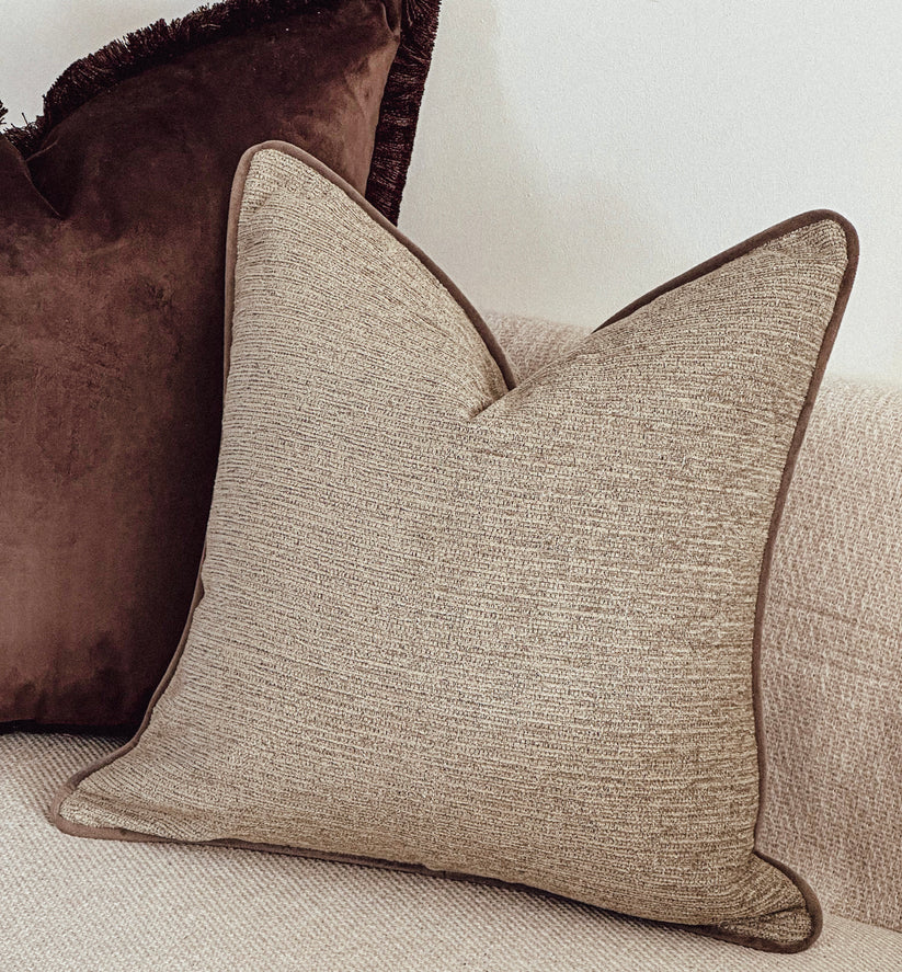 Textured Cream Cushion Cover with Black Piping | Handmade in the UK ...