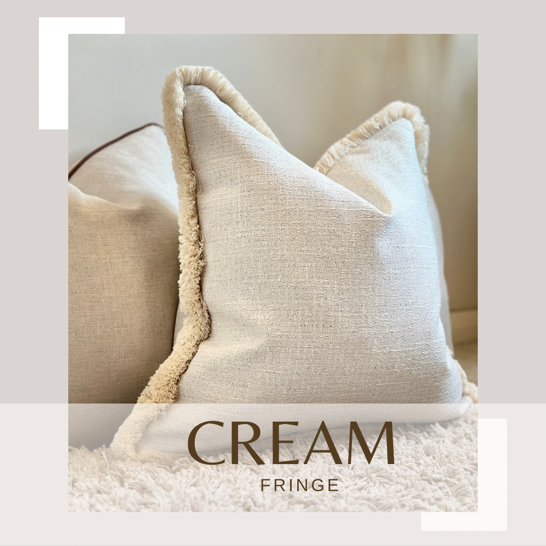 Textured Ivory White Fringed Cushions - Luxury Home Decor ...