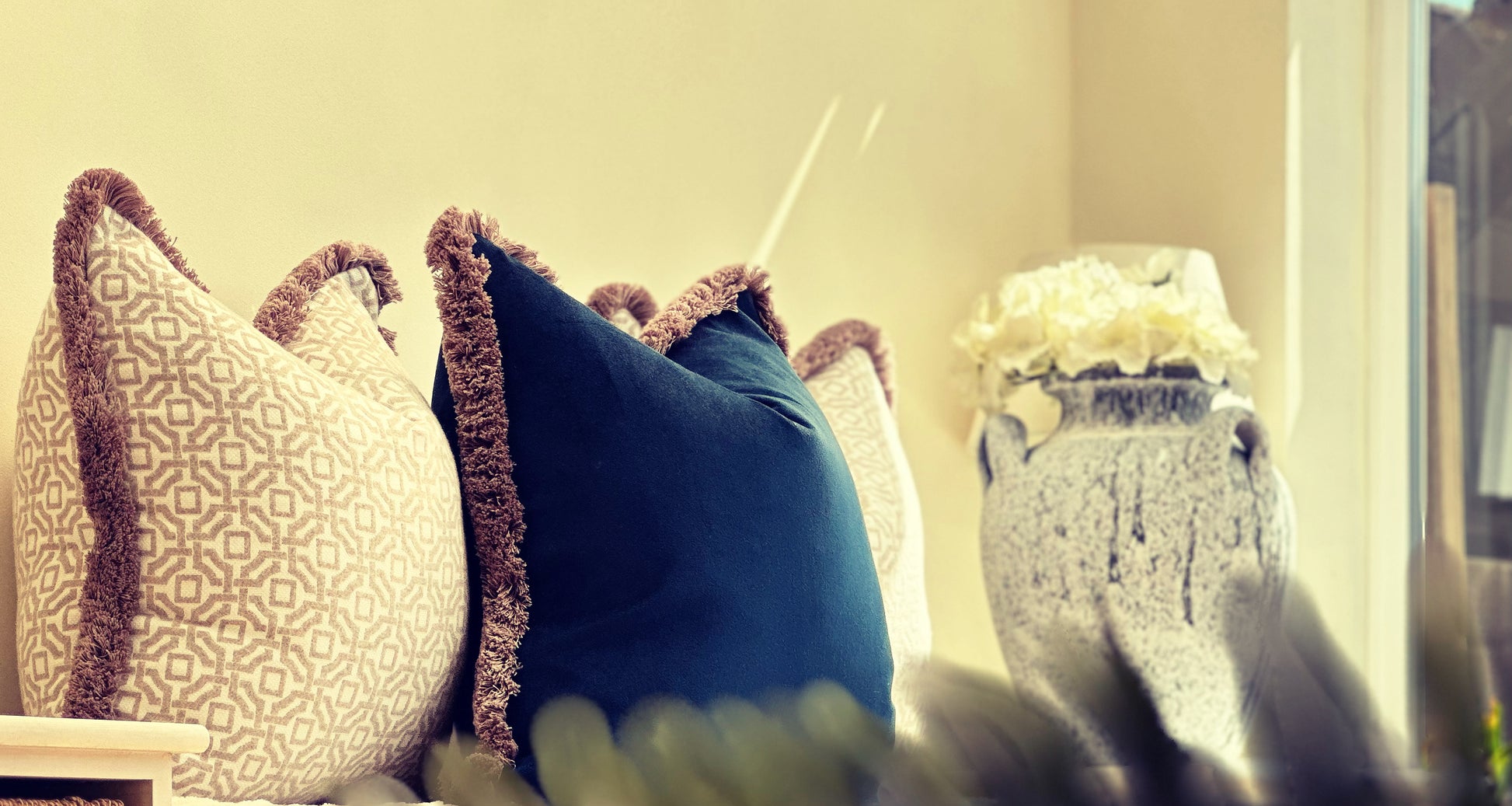 Navy Blue Cushions with Fringe Trim - Luxury Home Decor | Shop Now ...